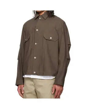 Sacai High Neck Button-up Jacket - Brown