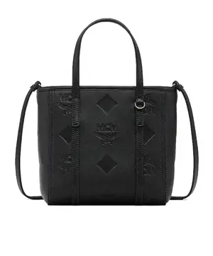 Mcm Mini Toni Tote Bag With Embossed Monogram - Black
