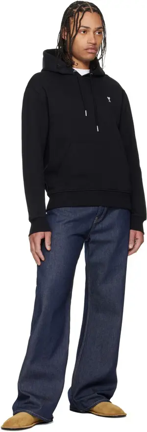 AMI Paris De Coeur Drawstring Hoodie - Black
