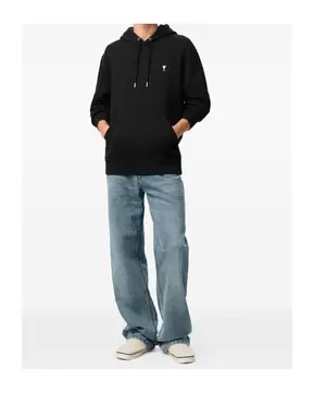 AMI Paris De Coeur Drawstring Hoodie - Black