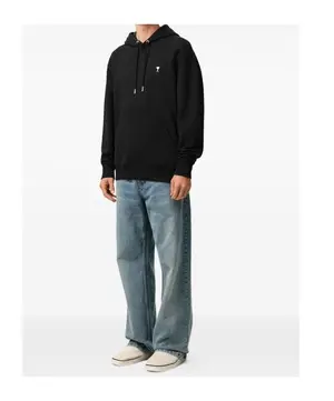 AMI Paris De Coeur Drawstring Hoodie - Black