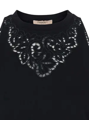 TWINSET Embellished Round Neck Top - Black
