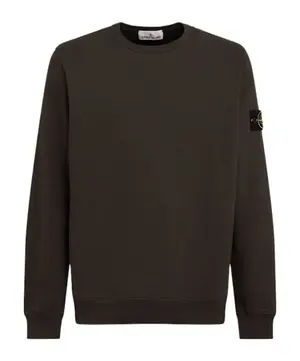 Stone Island Brushed Cotton Crewneck Sweatshirt With Sleeve Logo Patch - Black