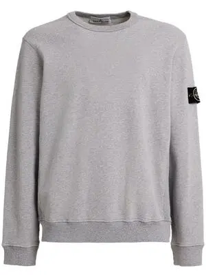 Stone Island Brushed Cotton Crewneck Sweatshirt With Sleeve Logo Patch - Black