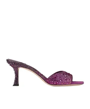 JIMMY CHOO Winter Bloom & Orchid Satin Mules With Degrade Crystal Embellishments - Violet