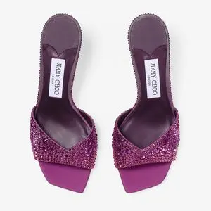 JIMMY CHOO Winter Bloom & Orchid Satin Mules With Degrade Crystal Embellishments - Violet