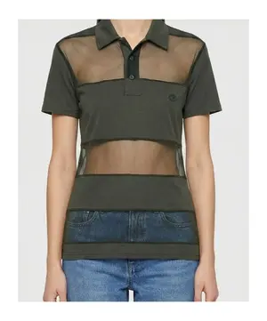 Coperni Short-sleeved Striped Sheer Polo Top
