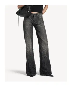 Balenciaga Logo Detailed Flared Jeans - Faded Black