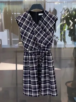 Dior Sleeveless V-neck Plaid Dress