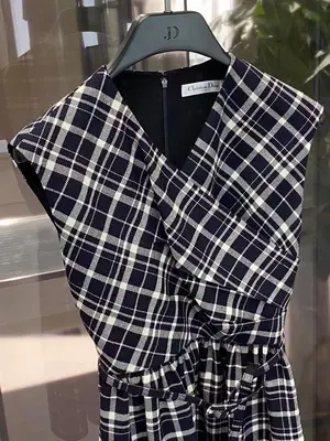 Dior Sleeveless V-neck Plaid Dress