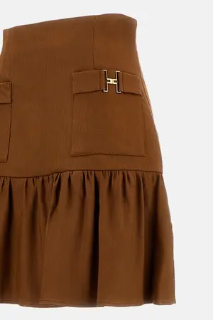 Elisabetta Franchi High Waist Tiered Skirt With Jewel Logo Embellishment