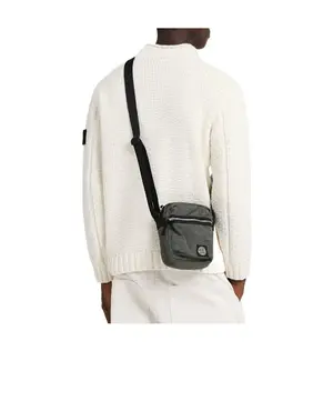 Stone Island Coated Nylon Pouch With Adjustable Shoulder Strap - Black