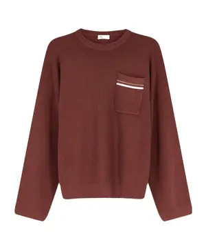 Brunello Cucinelli Crew Neck Long Sleeve Sweater With Chest Pocket - Red