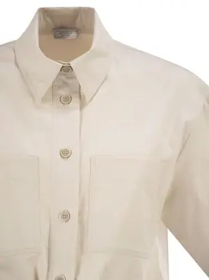 Peserico Cropped Stretch Sateen Shirt With Drawstring Hem