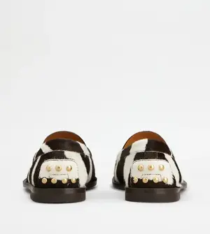 TOD'S Faux Pony Leather Round Toe Loafers With Metal Heel Detailing