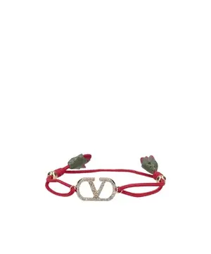 Valentino Garavani Vlogo Signature Bracelet With Floral Detail - Red