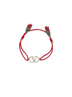 Valentino Garavani Vlogo Signature Bracelet With Floral Detail - Red