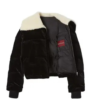 Gucci Velvet Puffer Bomber Jacket With Shearling Collar