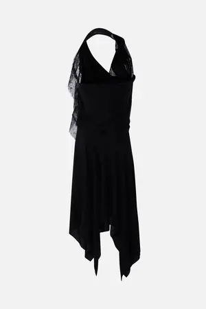 Junya Watanabe Lace-trim Halterneck Handkerchief-hem Dress - Black