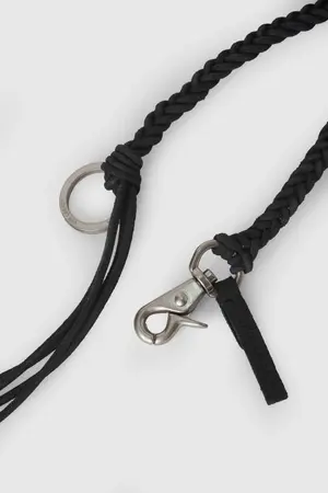 Our Legacy Braided Leather Necklace With Metal Ring And Lobster Clasp - Black