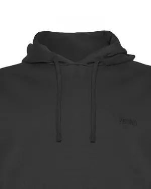 Zegna Drawstring Hoodie With Embroidered Lettering And Paneling - Black