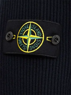 Stone Island Ribbed Wool Zip-up Cardigan With Logo Patch