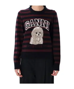 GANNI Logo Intarsia Striped Knitted Jumper - Black