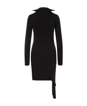 Off-White Asymmetrical Ruched Long-sleeved Mini Dress - Black