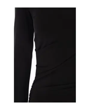 Off-White Asymmetrical Ruched Long-sleeved Mini Dress - Black