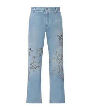 Amiri Straight-leg Jeans With Floral And Bird Embellishments