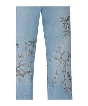 Amiri Straight-leg Jeans With Floral And Bird Embellishments