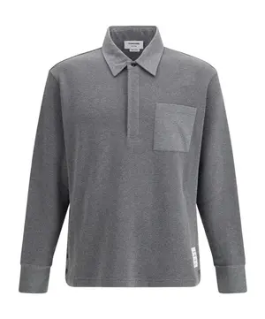 Thom Browne Logo Patch Polo Shirt - Medium Gray