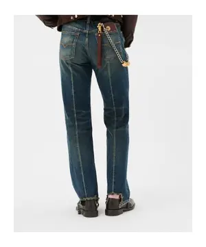 Versace Distressed Straight-leg Jeans - Blue