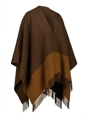 Gucci Fringed Trim Cape - Dark Brown And Light Brown