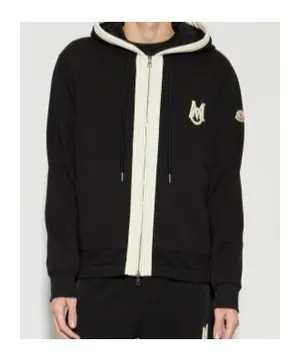 Moncler Logo Patch Zip-up Hooded Jacket - Black