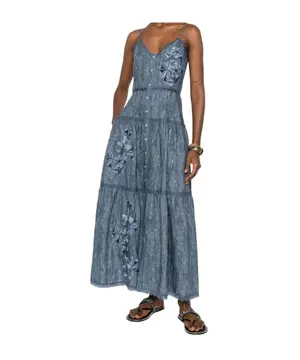 ERMANNO FIRENZE Sleeveless Floral Embroidered Tiered Midi Dress