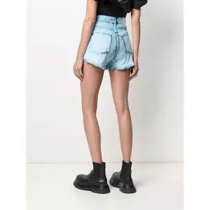 MSGM High-waisted Denim Shorts With Frayed Hem