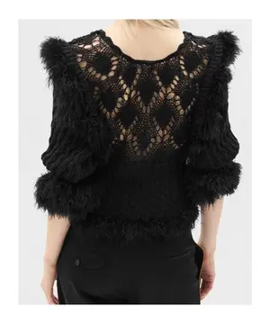ANN DEMEULEMEESTER Feather-trimmed Scalloped Neck Knit Sweater