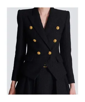 Balmain Double-breasted Tweed Blazer - Black