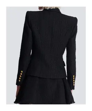 Balmain Double-breasted Tweed Blazer - Black