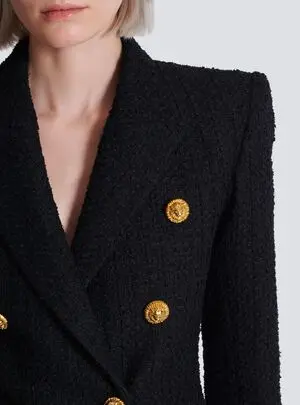 Balmain Double-breasted Tweed Blazer - Black