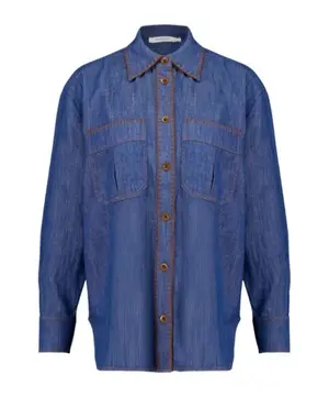 Zimmermann Long Sleeve Denim Shirt With Notched Lapels - Railway Blue