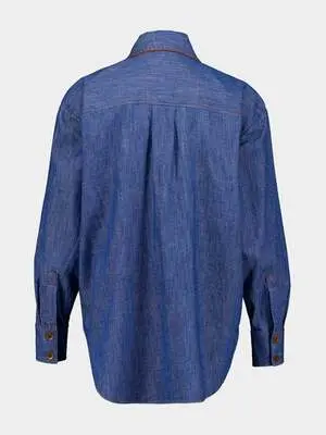 Zimmermann Long Sleeve Denim Shirt With Notched Lapels - Railway Blue