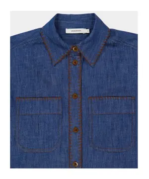 Zimmermann Long Sleeve Denim Shirt With Notched Lapels
