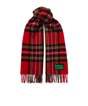Barbour Ganni Plaid Wool Scarf - Red