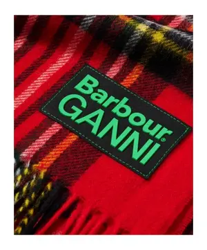 Barbour Ganni Plaid Wool Scarf - Red