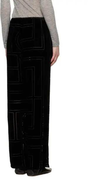 TOTEME Monogram Velvet Straight-leg Pants - Black