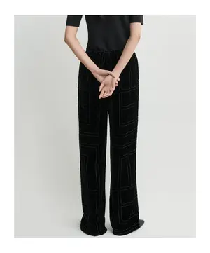 TOTEME Monogram Velvet Straight-leg Pants - Black