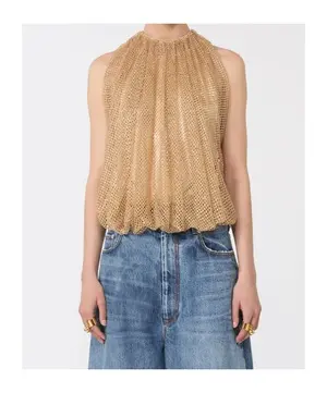 Sportmax Embellished Mesh Top - Camel