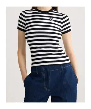 PATOU Ribbed Striped T-shirt With Round Neck - Black